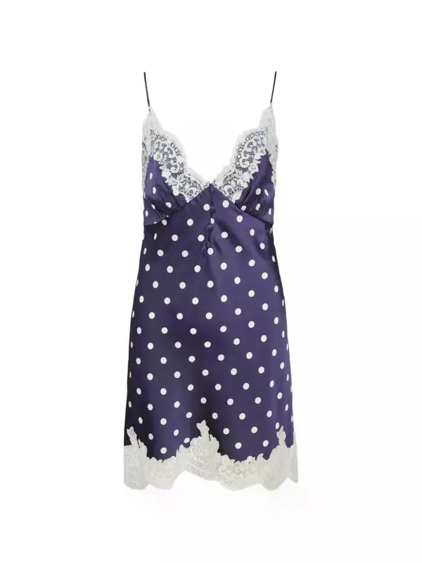SELF-PORTRAIT Lace-trimmed Polka Dot Mini Dress - Blue