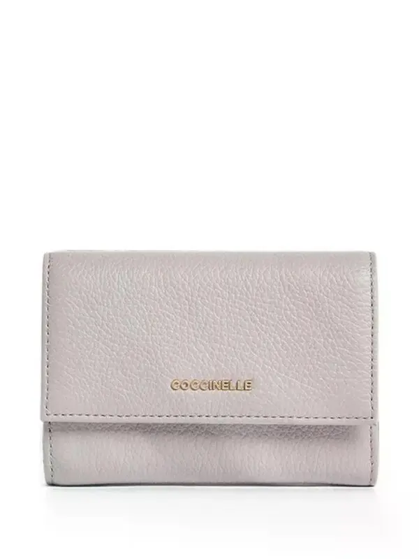COCCINELLE Medium Metallic Logo-plaque Pebbled Wallet - Grey