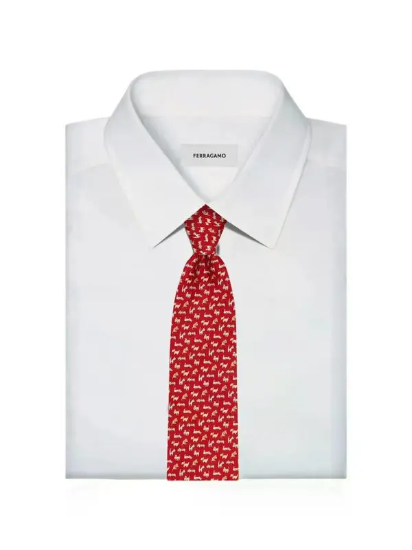 FERRAGAMO Silk Tie With Dog Print