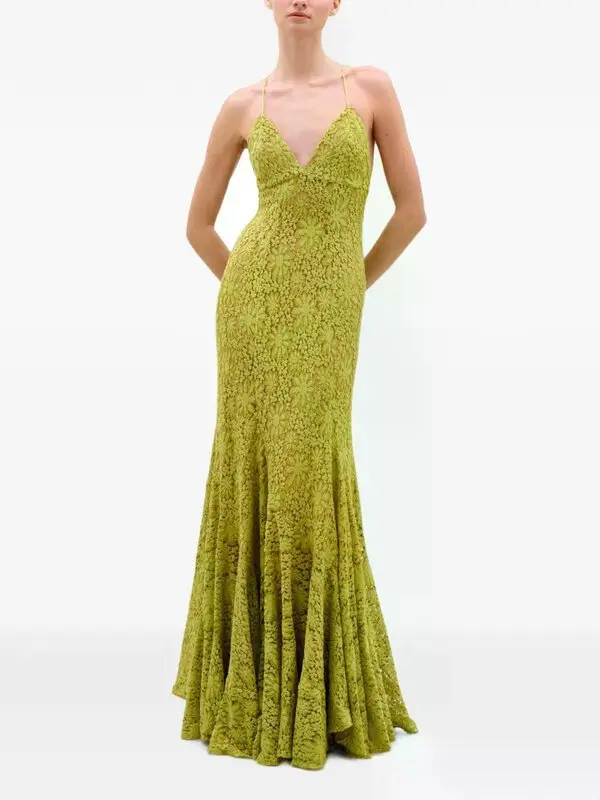 Silvia Tcherassi Pistachio Lace Overlay Maxi Dress