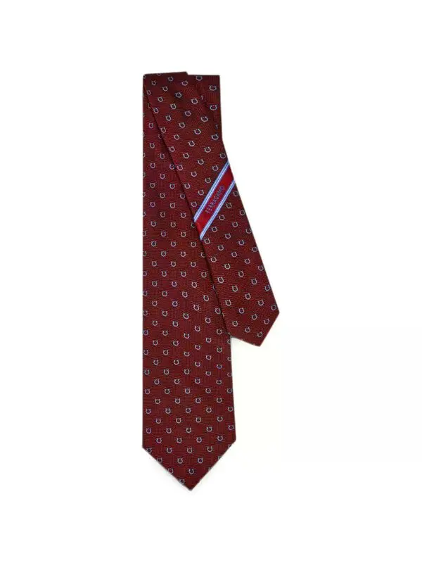 FERRAGAMO Gancini Silk Jacquard Neck Tie - Red
