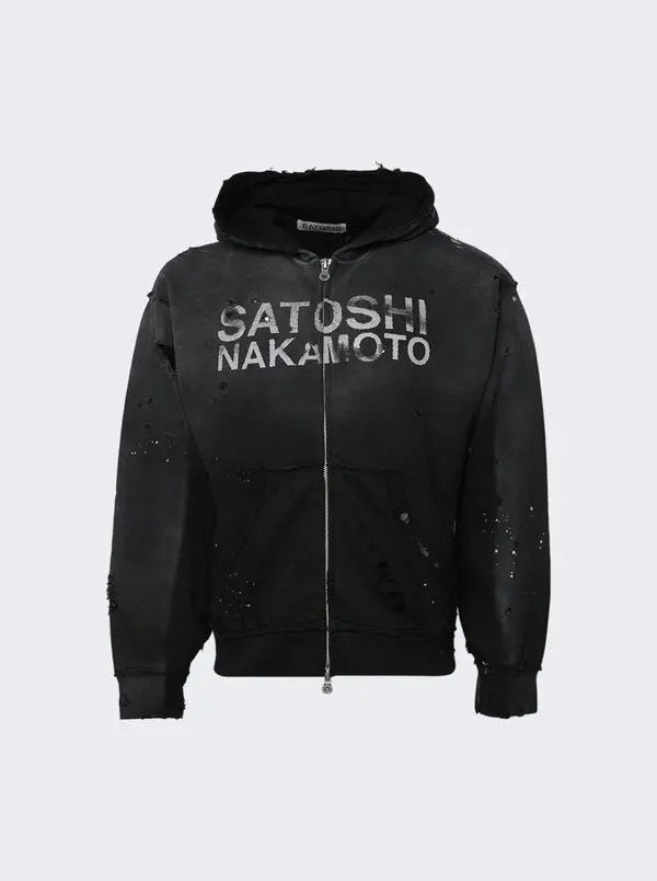 SATOSHI NAKAMOTO Luke Fleece Hoodie Washed - Black