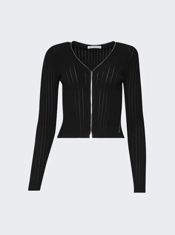 Alexander Wang V-neck Long Sleeve Pointelle Zip Cardigan