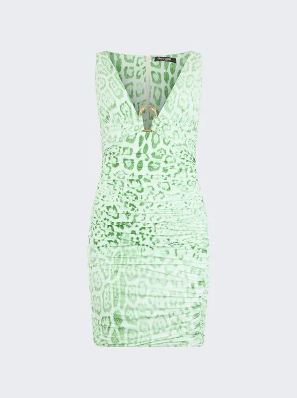 Roberto Cavalli Jaguar Print Mini Dress Pistachio - Green