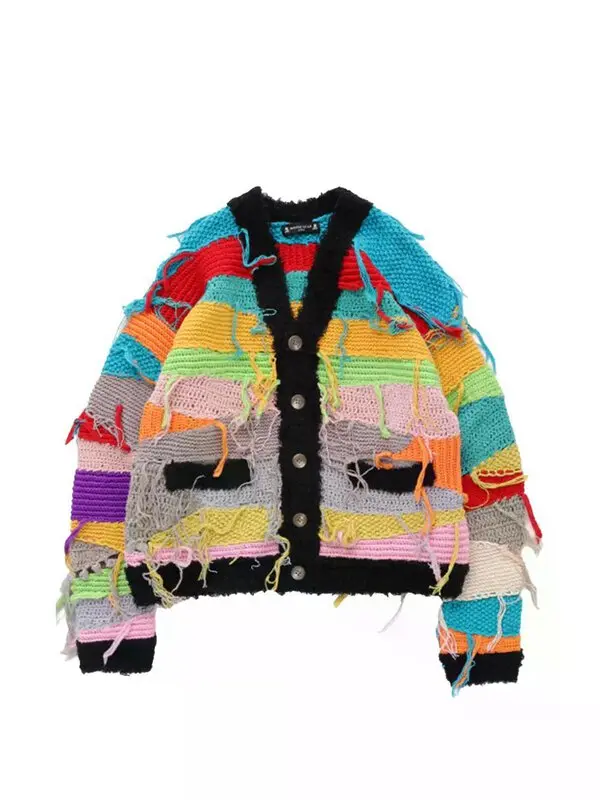 MASTERMIND WORLD Patchwork Distressed Cardigan