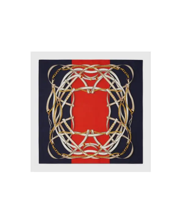 Gucci Stirrup Printed Silk Square - Red/blue