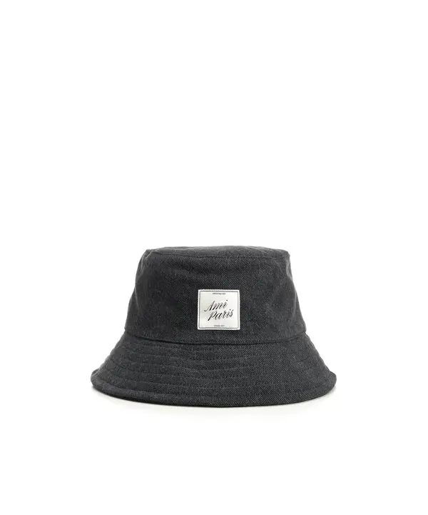 AMI Paris Topstitched Denim Bucket Hat - Black