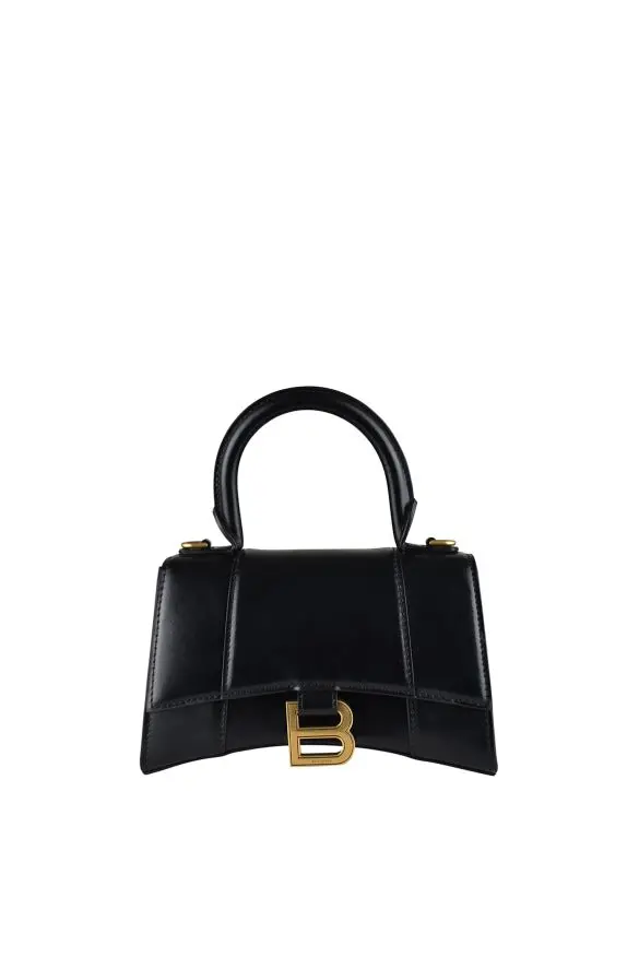 Balenciaga Hourglass Xs Handbag In Calf Leather - Black