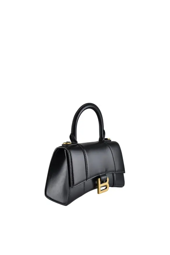 Balenciaga Hourglass Xs Handbag In Calf Leather - Black