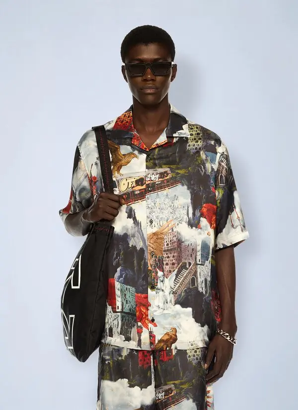 Off-White World Paint Viscose Bowling Shirt - Blue