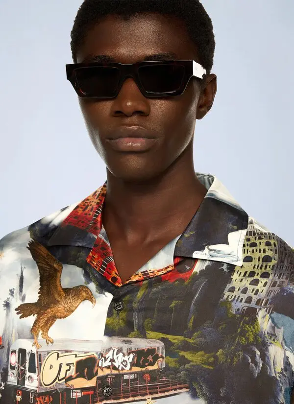 Off-White World Paint Viscose Bowling Shirt - Blue