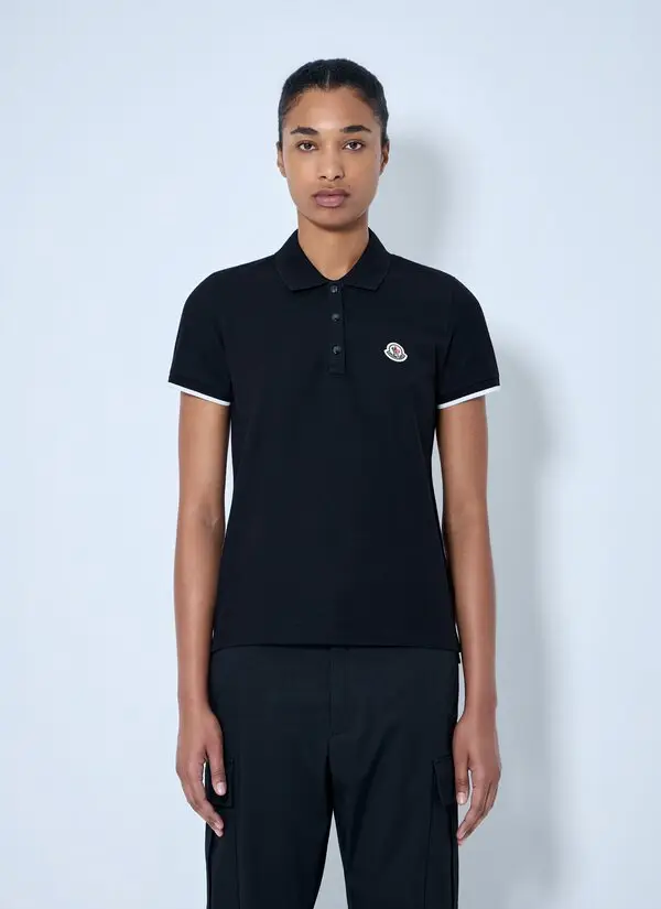 Moncler Piqué Polo Shirt With Logo Badge - Black