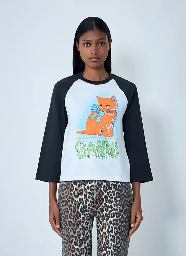 GANNI Logo Motif Cotton T-shirt - White