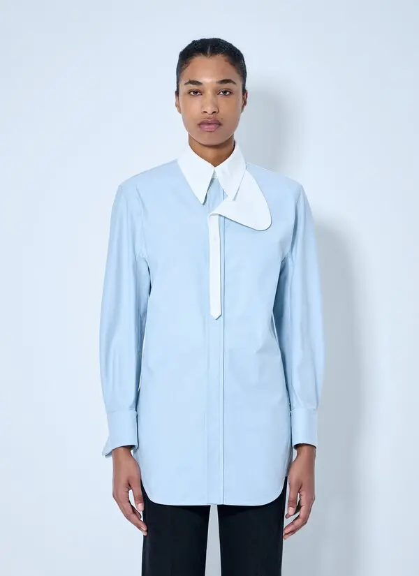Bottega Veneta Asymmetrical Collar Long-sleeve Shirt - Blue