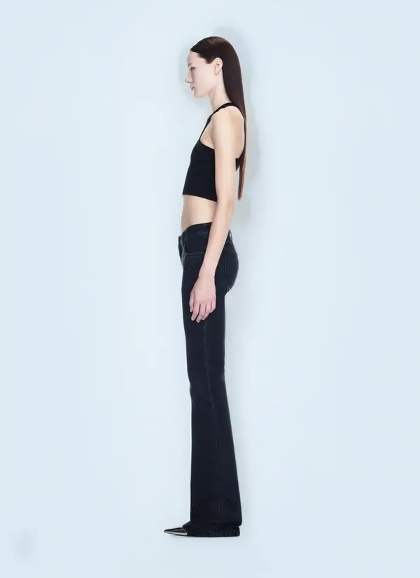 Off-White Ribbed Halterneck Cropped Top - Black