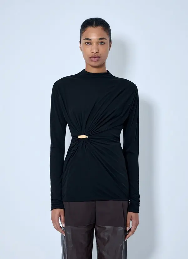 Bottega Veneta Long Sleeve Twist Detail Top - Black