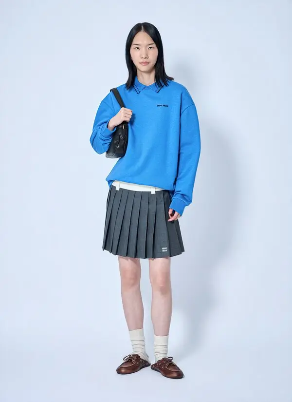 Miu Miu Logo Motif Cotton Blend Sweatshirt - Blue