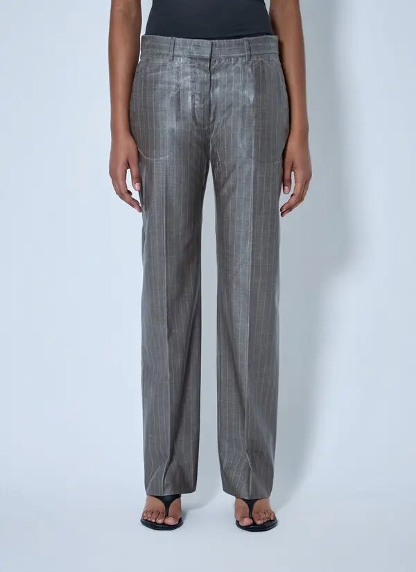 Acne Studios Coated Pinstripe Tailored Trousers - Gray