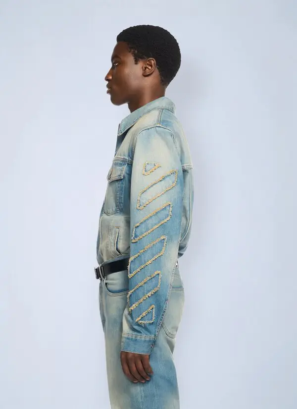 Off-White Diagonal Raw Patch Denim Jacket