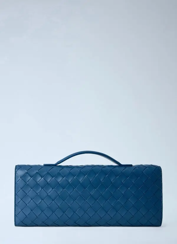 Bottega Veneta Long Andiamo Clutch In Intrecciato Leather - Blue