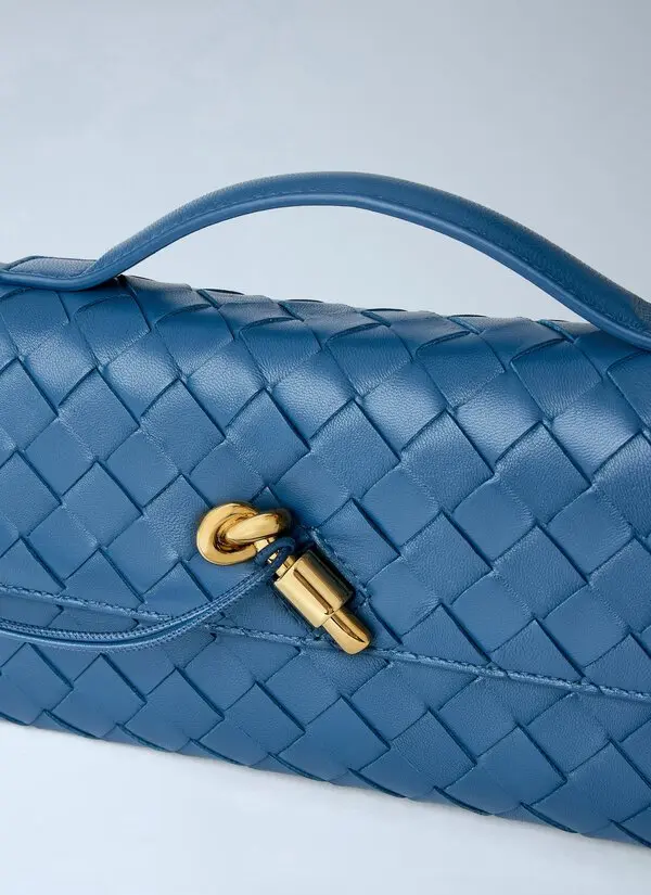 Bottega Veneta Long Andiamo Clutch In Intrecciato Leather - Blue