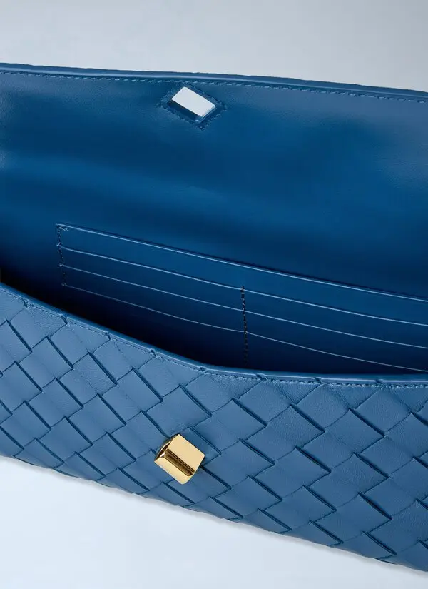 Bottega Veneta Long Andiamo Clutch In Intrecciato Leather - Blue
