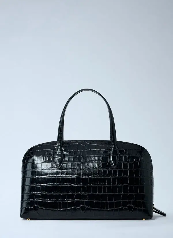TOTEME Croc-embossed Suede Tote Bag - Black