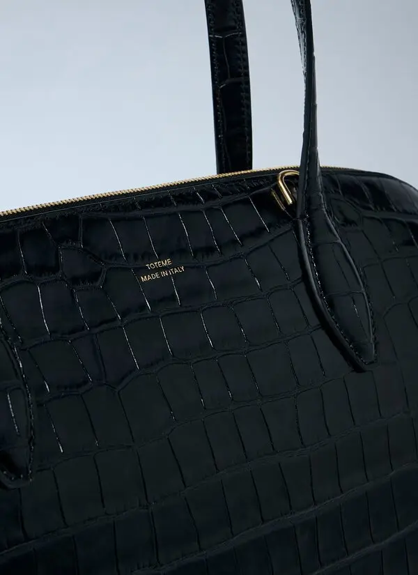 TOTEME Croc-embossed Suede Tote Bag - Black
