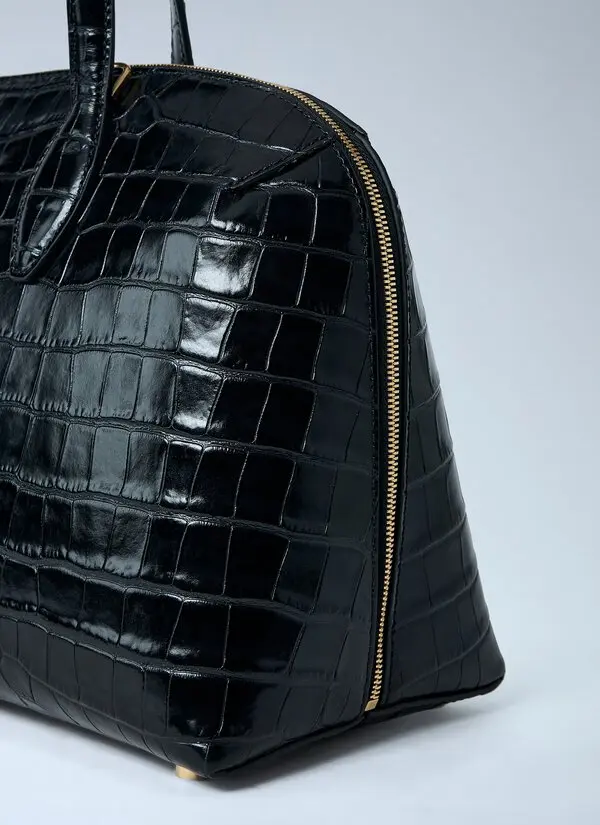 TOTEME Croc-embossed Suede Tote Bag - Black