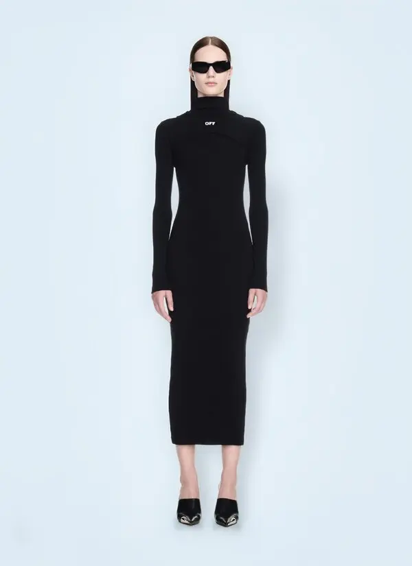 Off-White Off Stamp Ribbed Midi Dress - Black