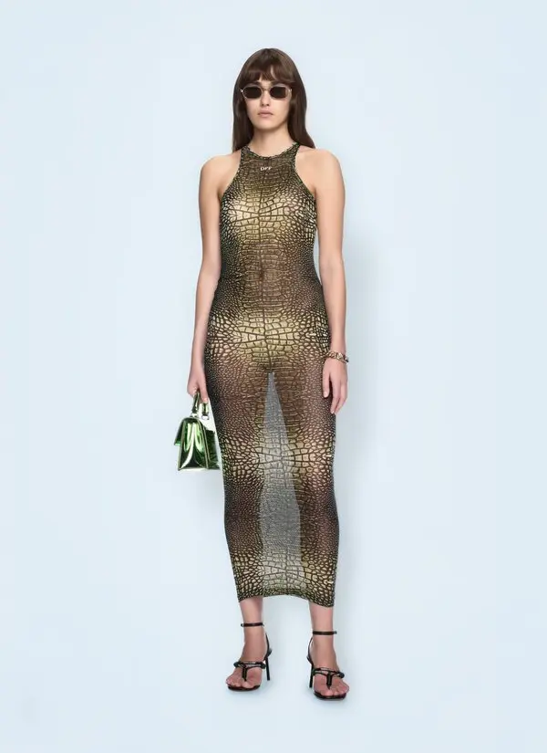 Off-White Crocodile Mesh Racer Dress