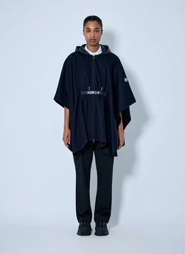 Moncler Belted Hooded Cape - Blue