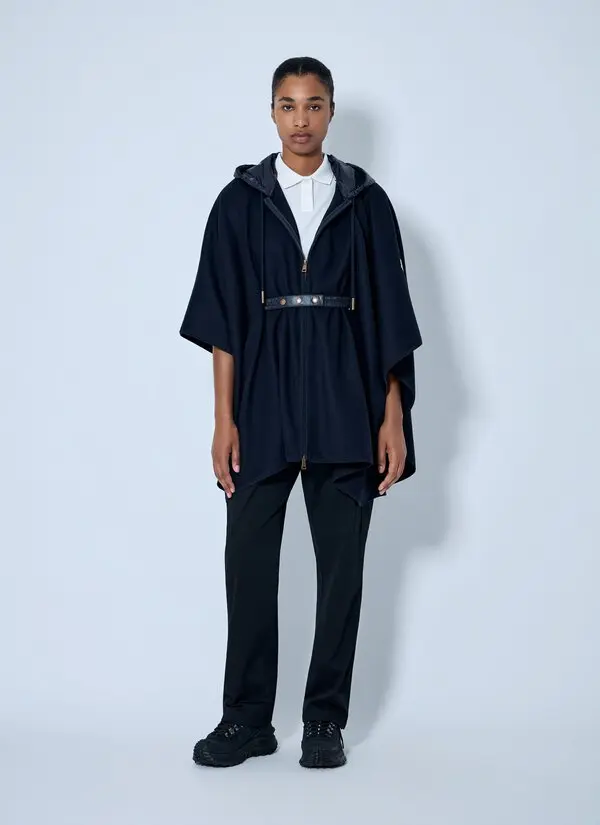 Moncler Belted Hooded Cape - Blue