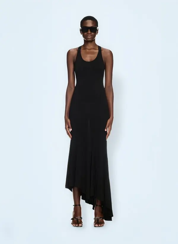 Off-White Ribbed Asymmetric Hem Dress - Black