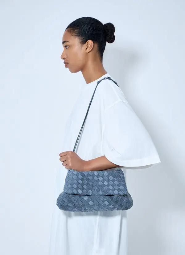 Bottega Veneta Giorno Suede Shoulder Bag - Gray