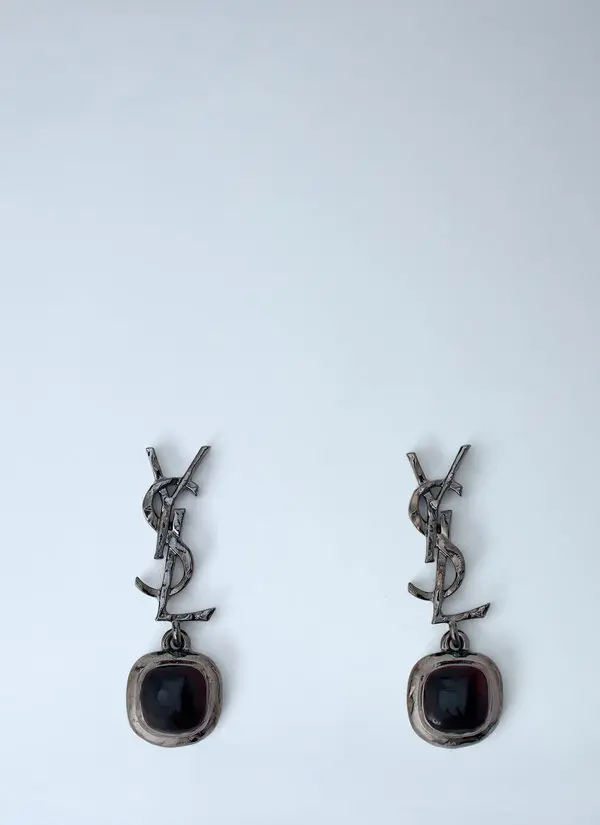 Saint Laurent Monogram Cabochon Drop Earrings - Silver