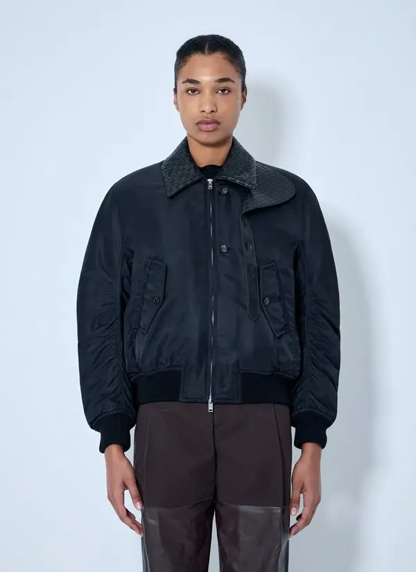Bottega Veneta Quilted Collar Bomber Jacket - Black