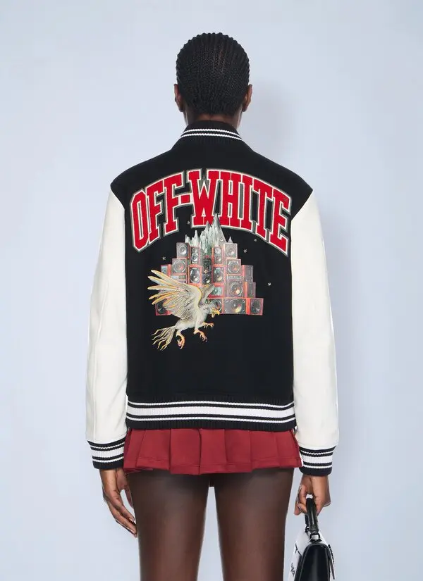Off-White Wool-blend Varsity Jacket With Embroidered Graphics