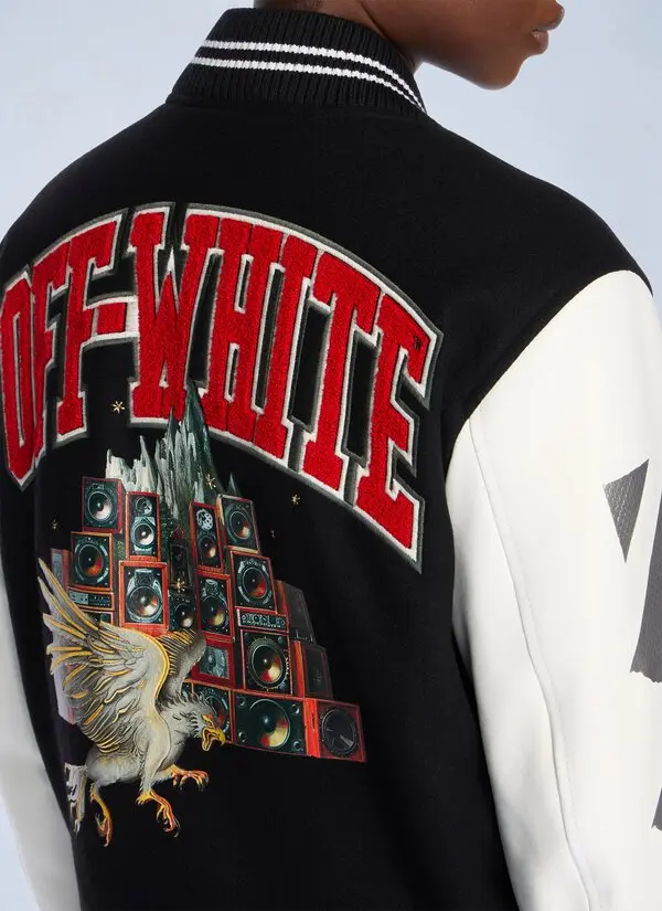 Off-White Wool-blend Varsity Jacket With Embroidered Graphics
