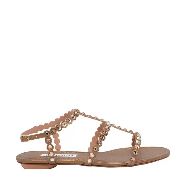 AQUAZZURA Tequila Flat Sandals In Calf Leather And Crystal