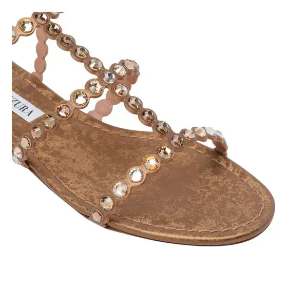AQUAZZURA Tequila Flat Sandals In Calf Leather And Crystal