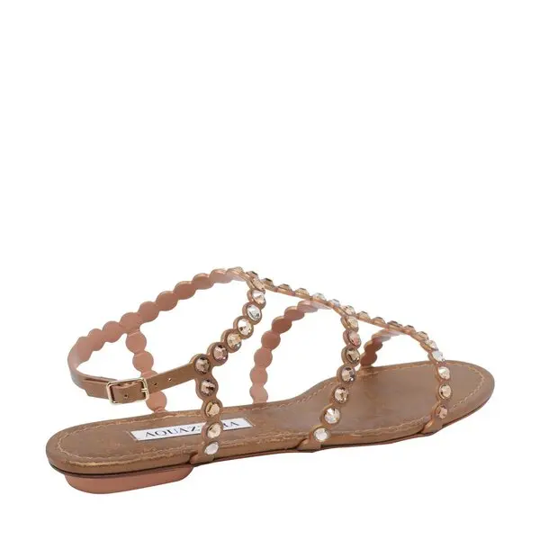 AQUAZZURA Tequila Flat Sandals In Calf Leather And Crystal