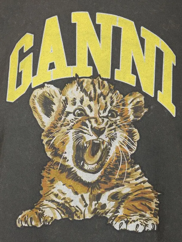 GANNI Long-sleeved Tiger Print T-shirt - Black