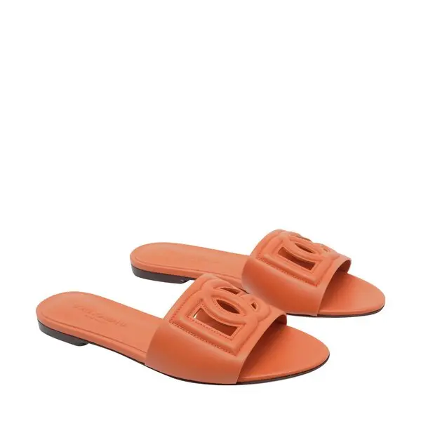 Dolce & Gabbana Calfskin Sliders With Dg Logo - Orange