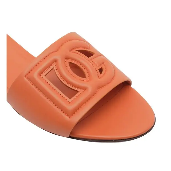 Dolce & Gabbana Calfskin Sliders With Dg Logo - Orange