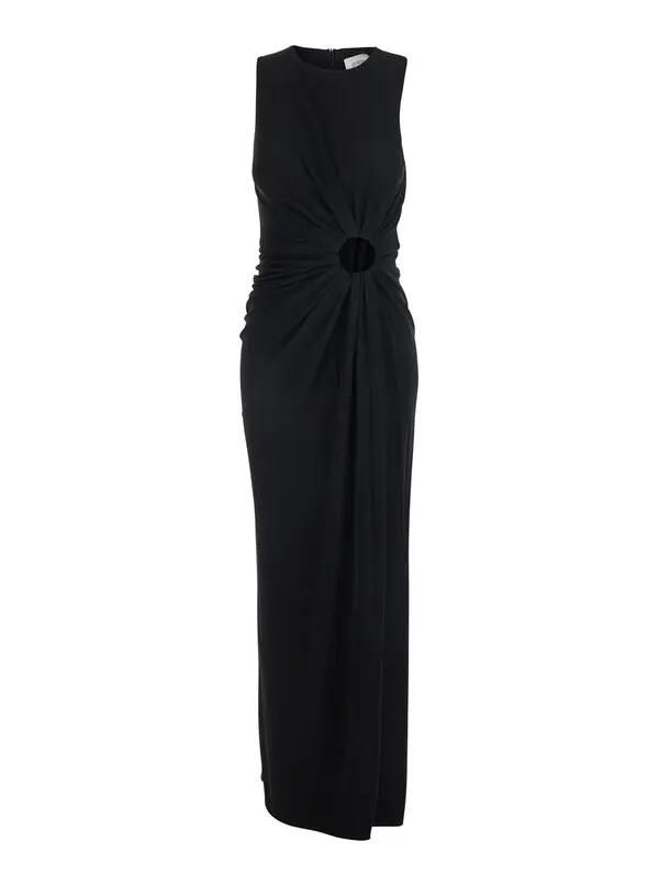 Sportmax Black Viscose V-neck Long Sleeve Dress - Multicolor