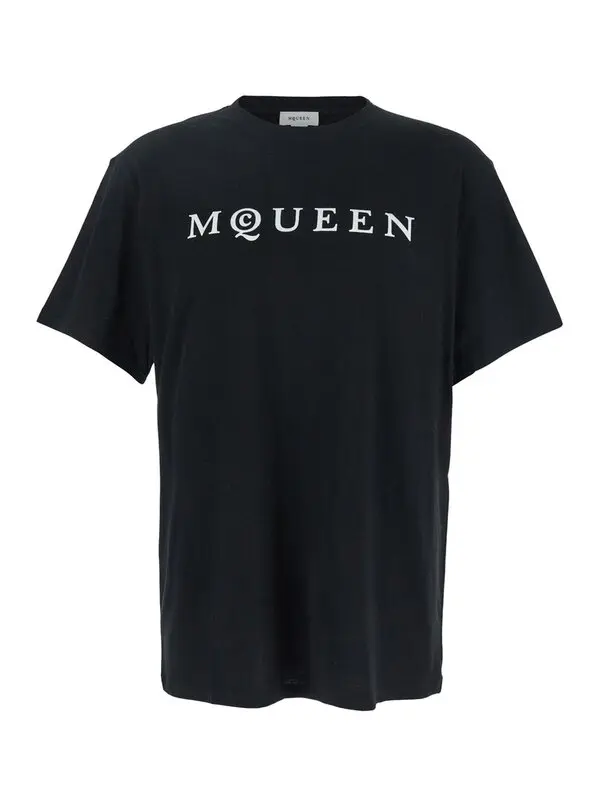 Alexander McQueen Crewneck T-shirt With Logo Print On The Front In Cotton - Black