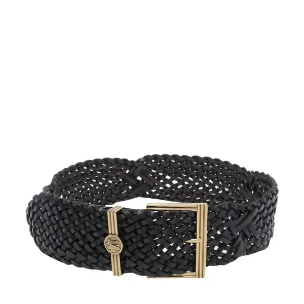 Etro Woven Leather Belt With Coin Buckle - Black