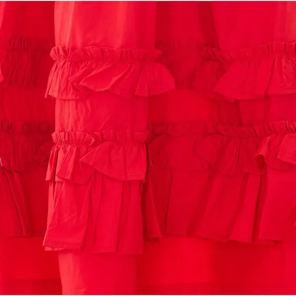 GANNI Sleeveless Organic Cotton Mini Frill Dress - Red