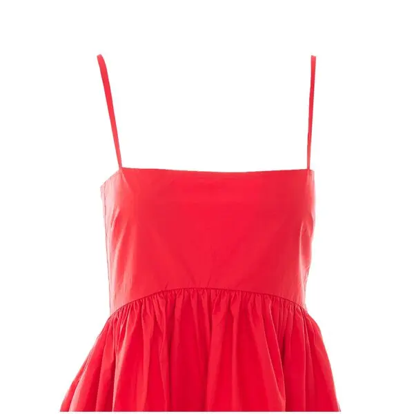GANNI Sleeveless Organic Cotton Mini Frill Dress - Red